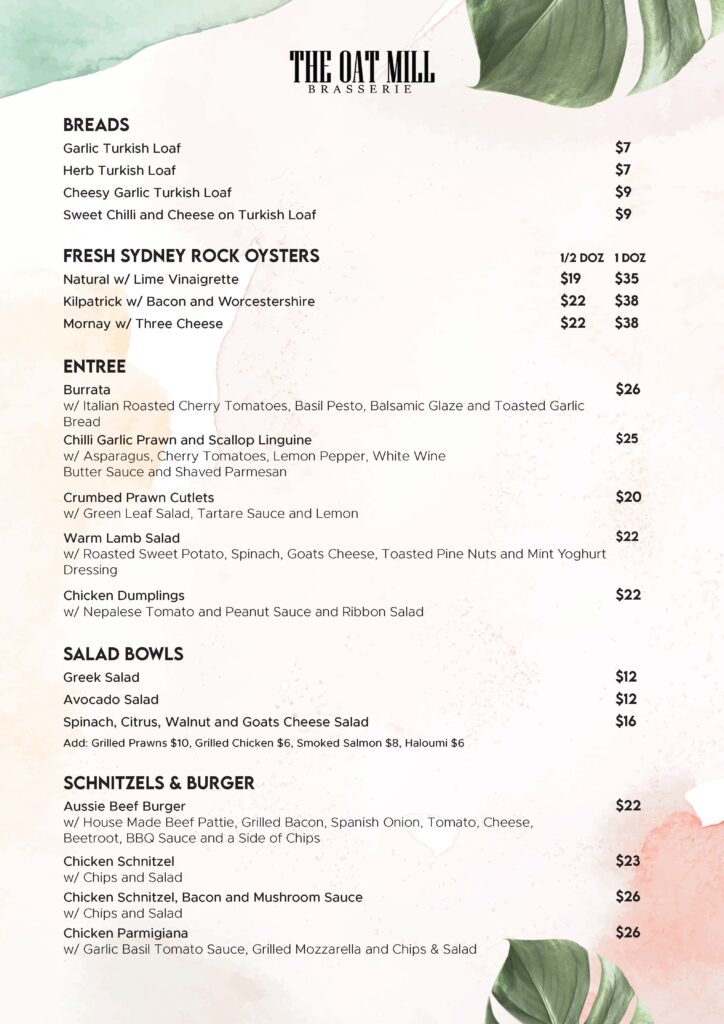 Oatley RSL Menu - Oatley RSL & Community club
